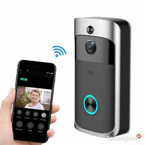 Wideodomofon domofon bezprzewodowa kamera HD WiFi iOS Android srebrny