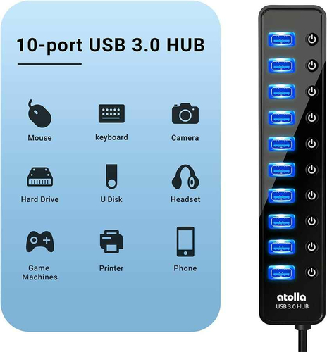 Zasilany koncentrator rozdzielacz HUB 10x USB 3.0 atolla 12V 2,5A